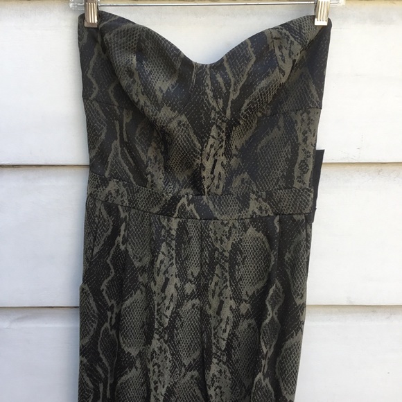 Again | Pants & Jumpsuits | New Again Green Python Print Strapless Jumpsuit S | Poshmark